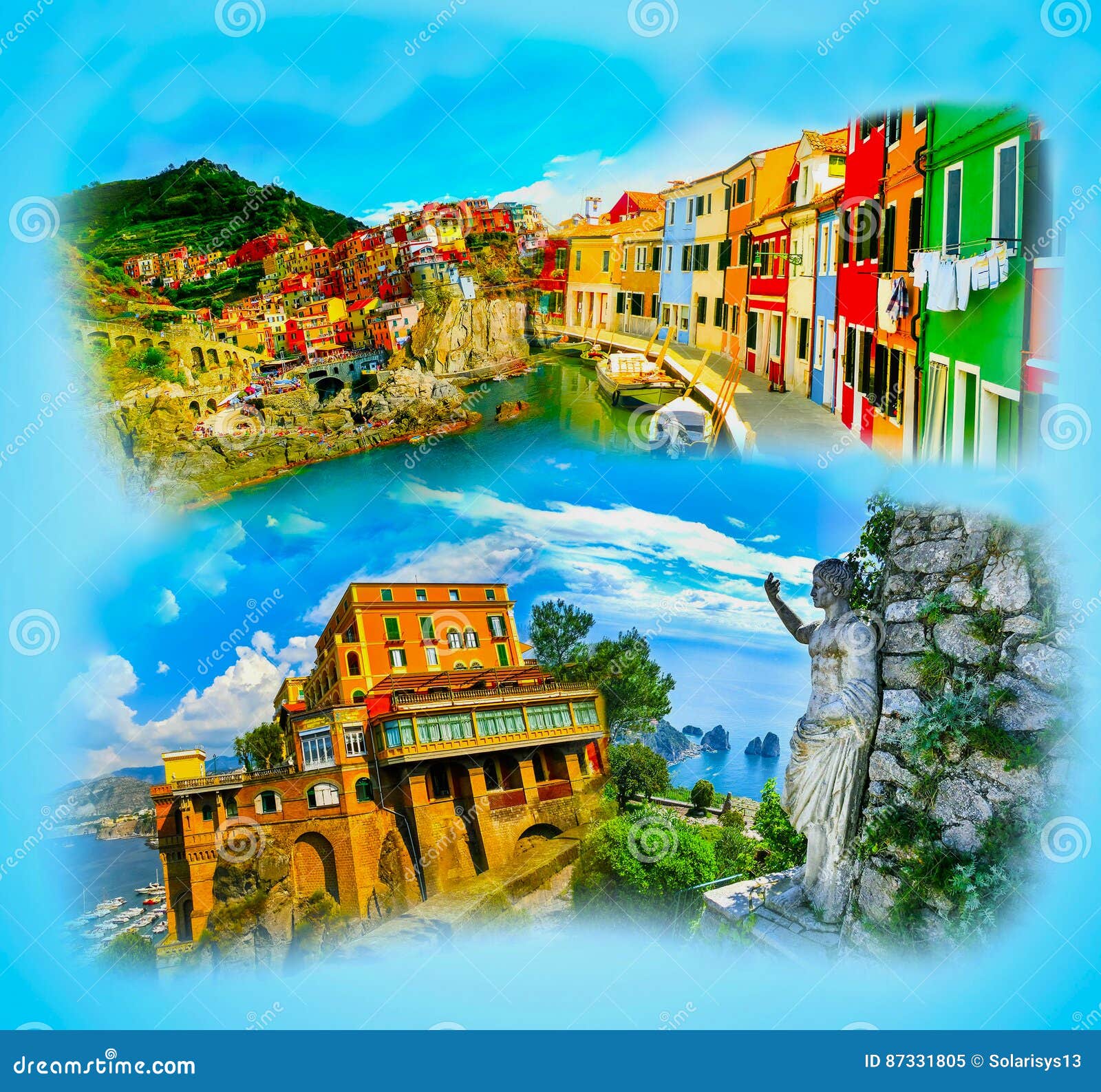 Collage from Photos of Italy on Blue Background Stock Illustration ...