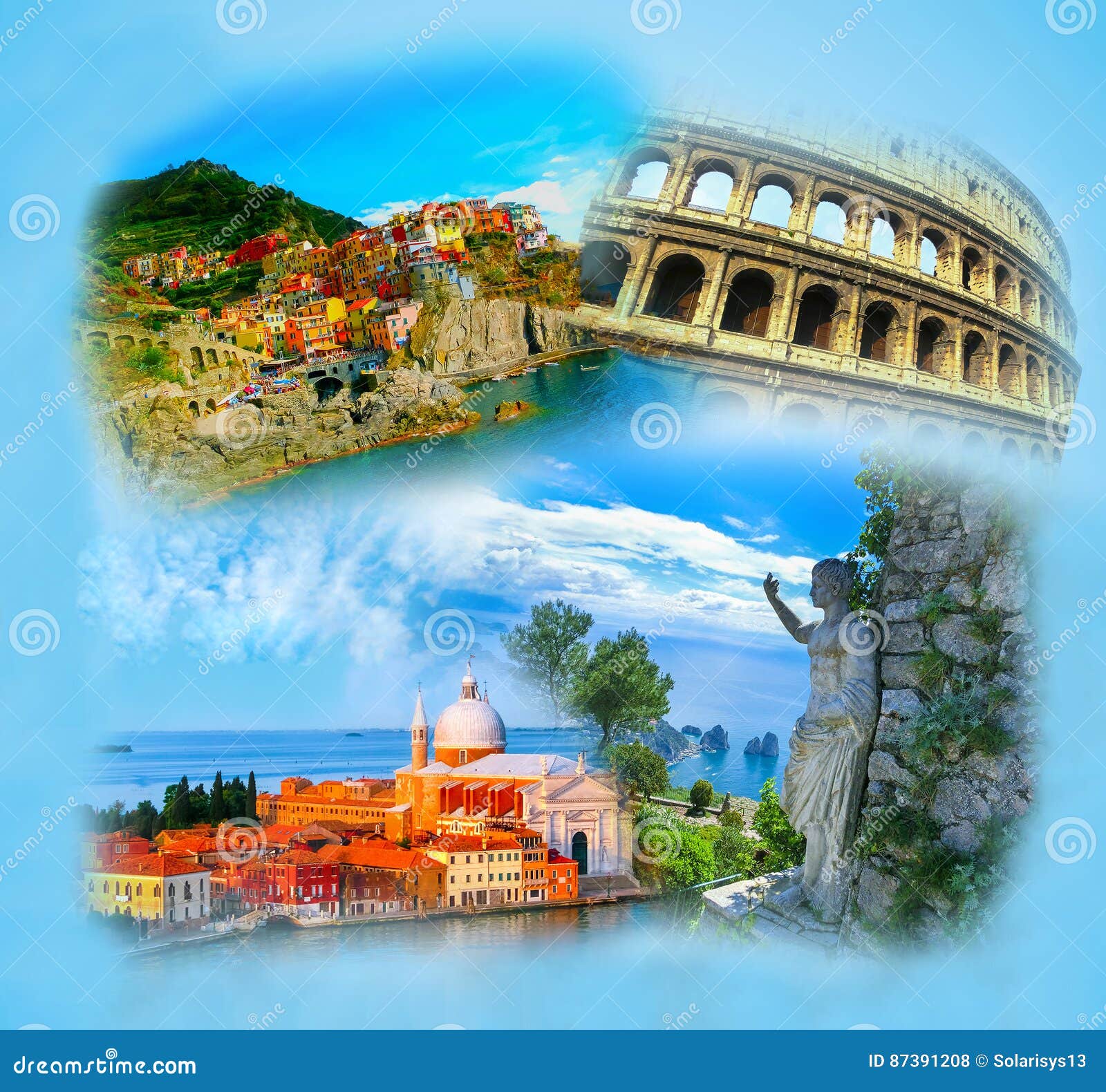 Collage from Photos of Italy on Blue Background Stock Photo - Image of ...