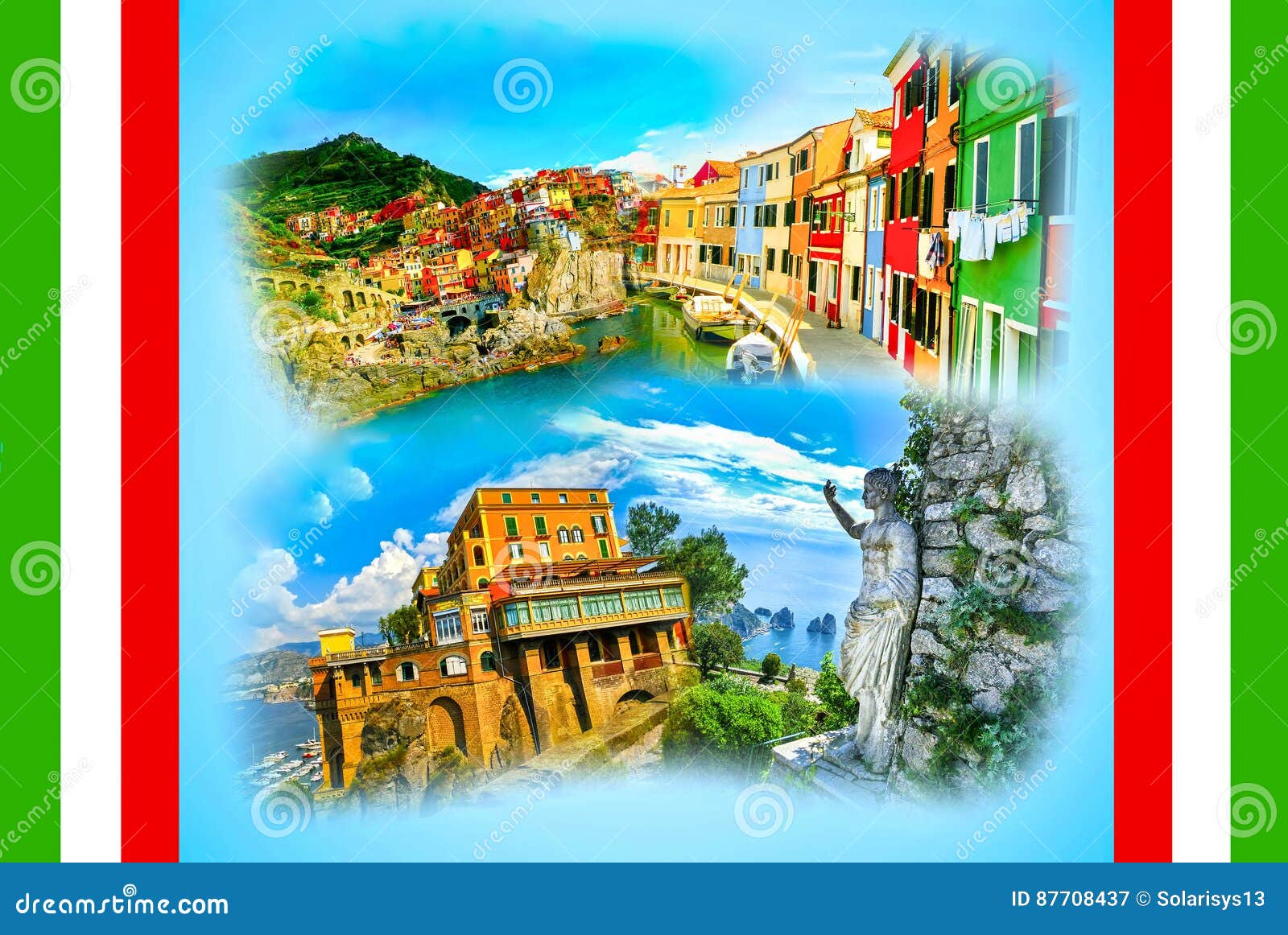 Collage from Photos of Italy on Blue Background Stock Image - Image of ...