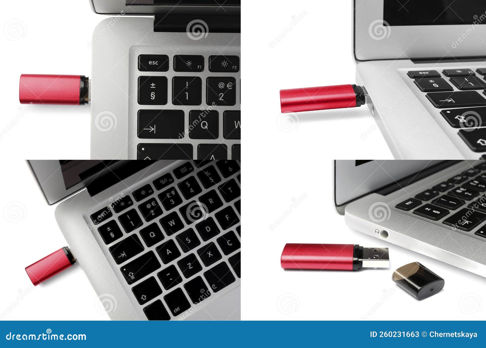 Collage with Photos of Laptops and Usb Flash Drives on White Background ...