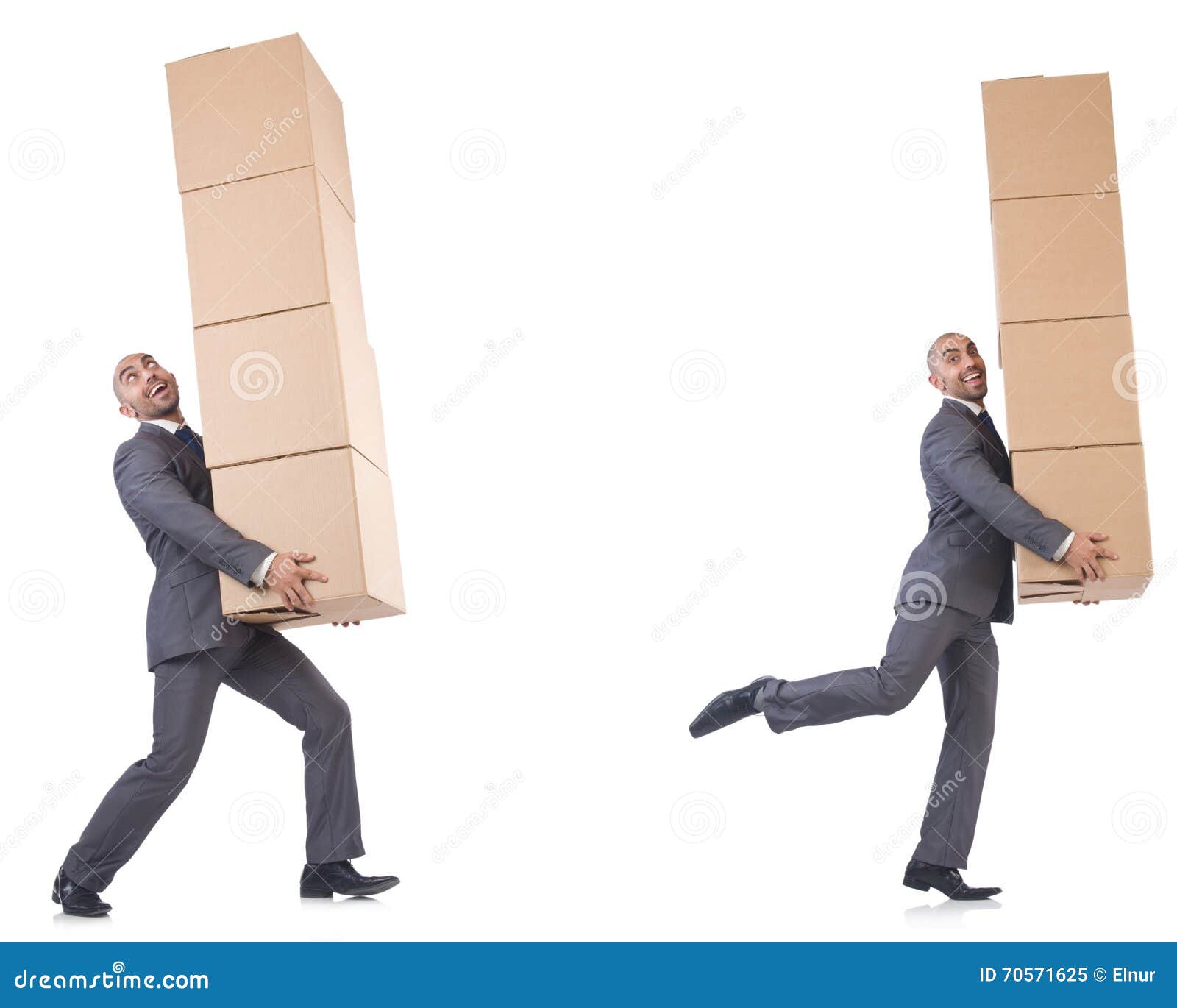 The Collage Of Photos With Man And Boxes | CartoonDealer.com #70571625