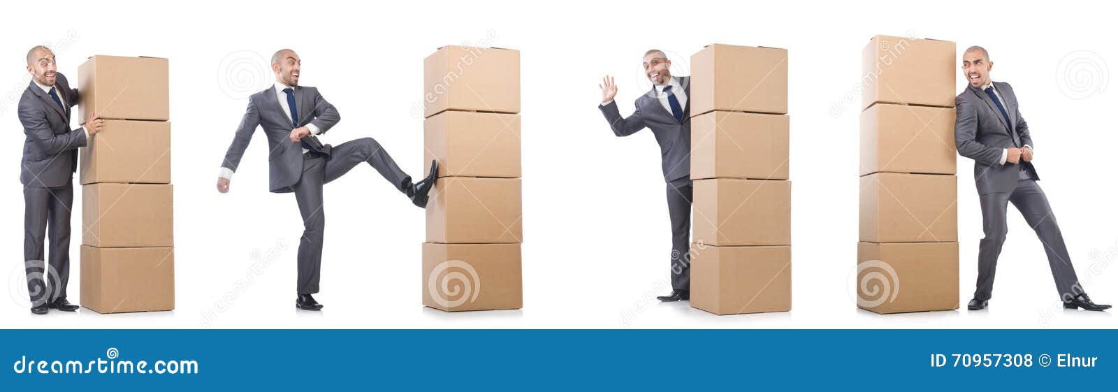 Collage of Photos with Man and Boxes Stock Photo - Image of heavy ...