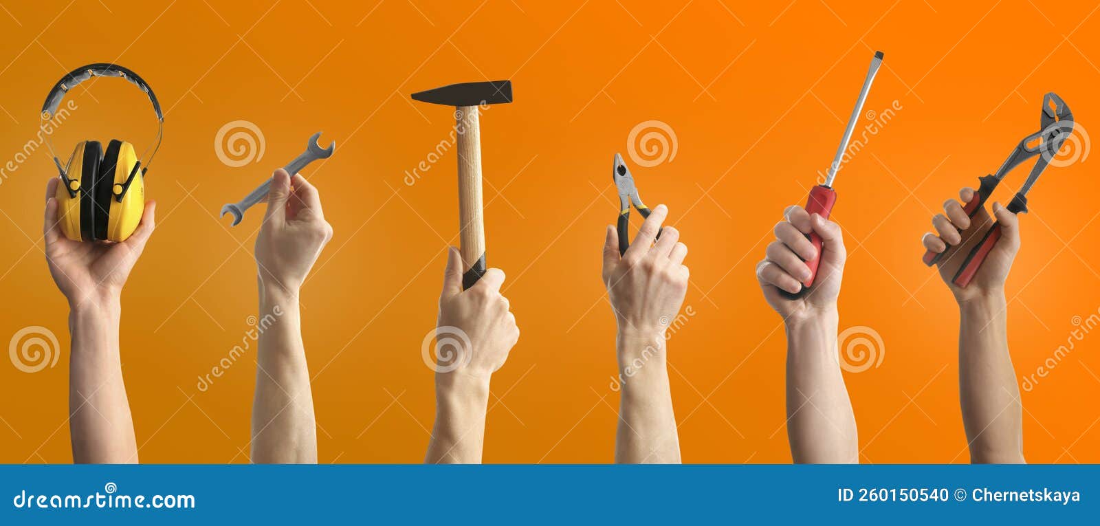 Collage with Photos of Men Holding Different Construction Tools on ...