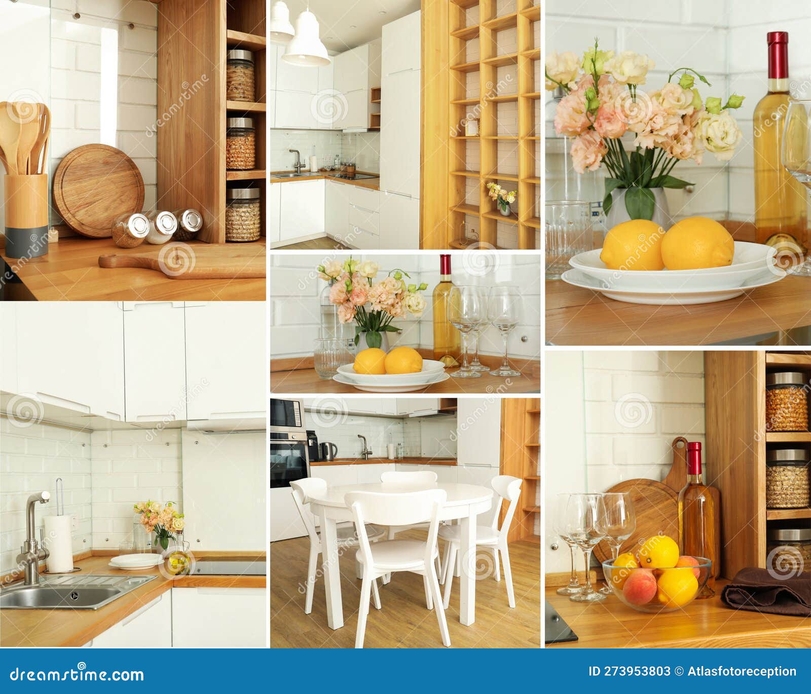 Collage of Photos of Modern Flat Kitchen Stock Image - Image of cabinet ...