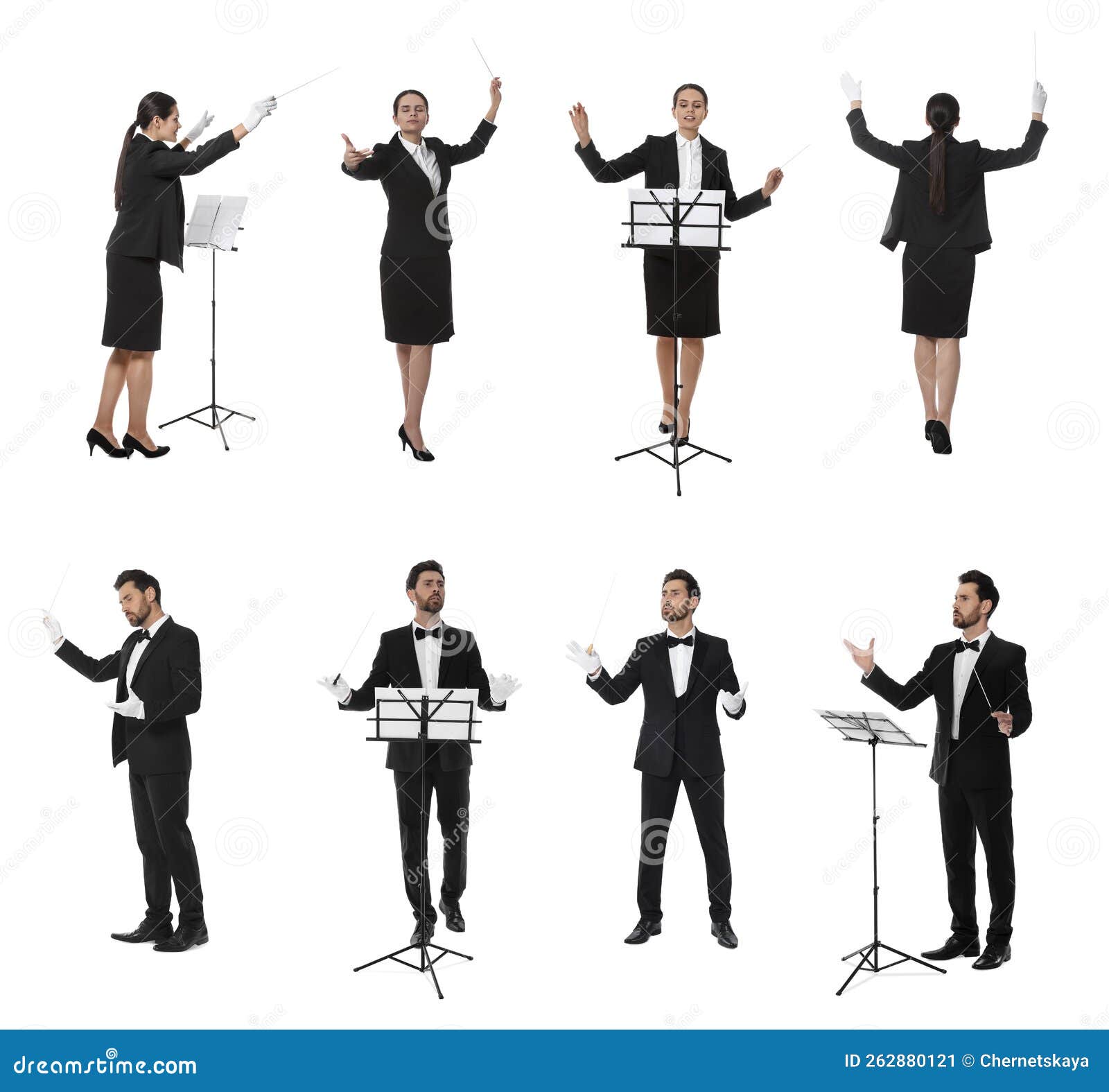 Collage with Photos of Professional Conductors with Baton on White ...