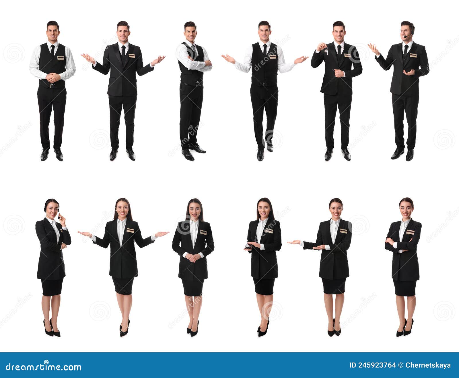 Collage with Photos of Receptionists on White Background Stock Photo ...