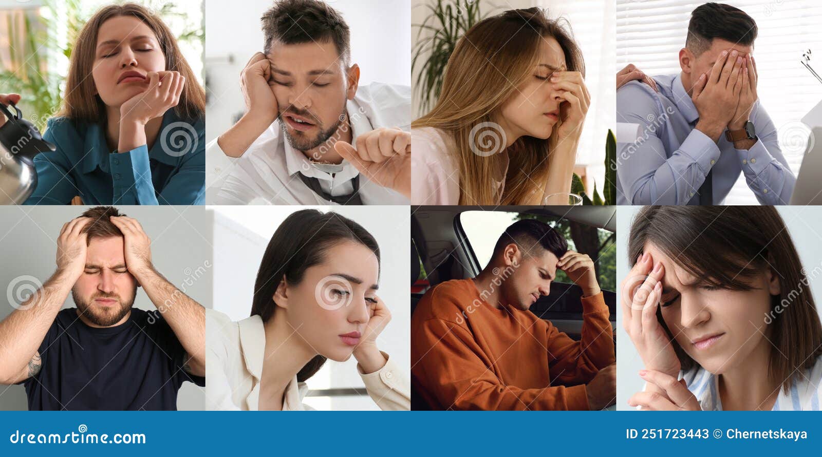 Collage with Photos of Tired People. Banner Design Stock Image - Image ...