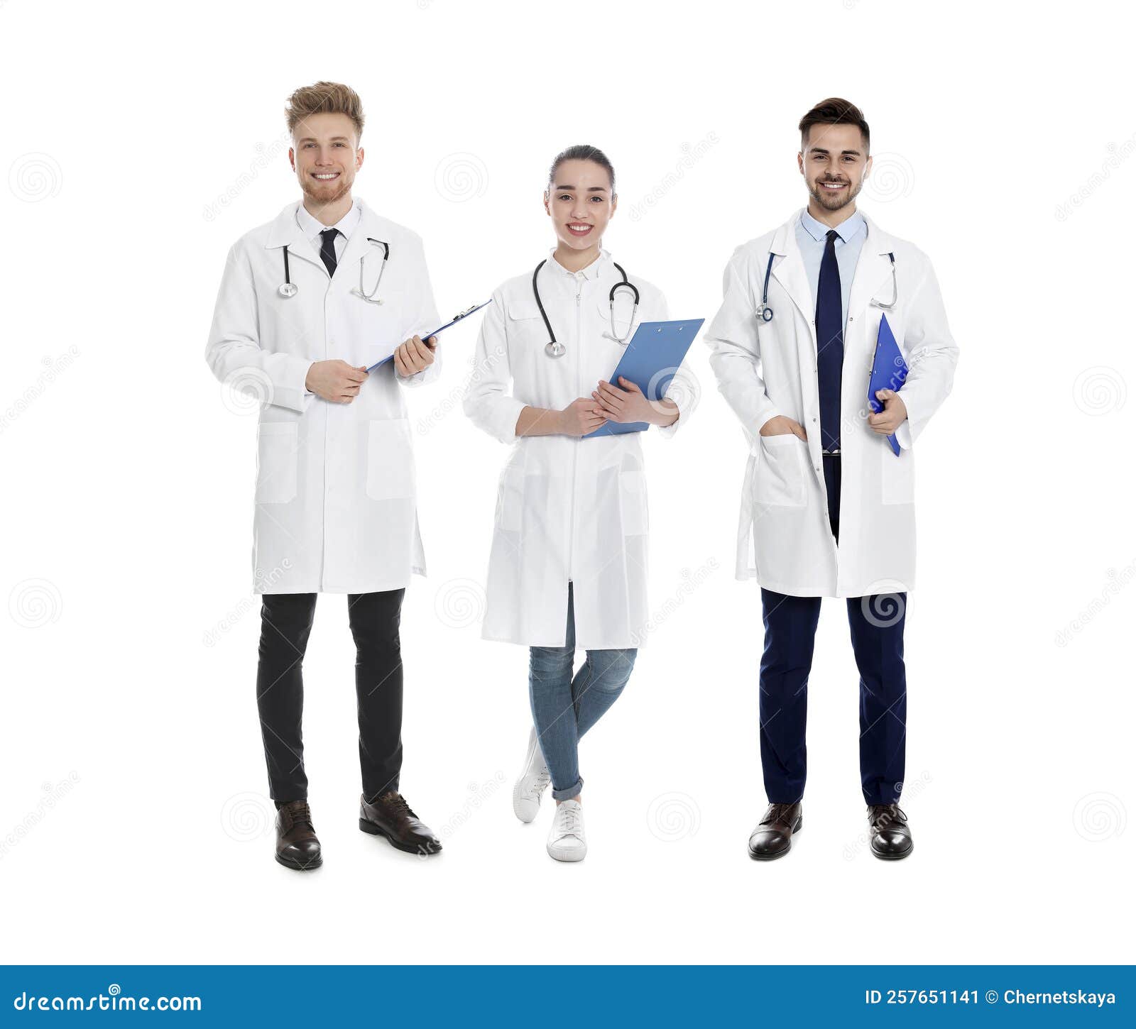 Collage with Photos of Young Doctors on White Background Stock Image ...