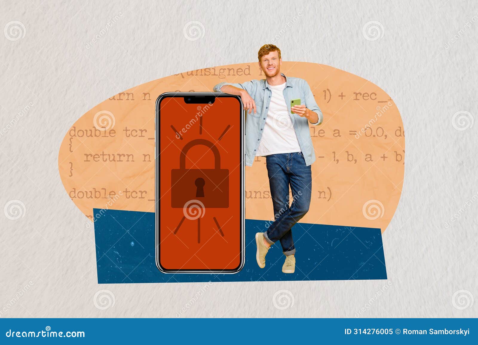 Collage Picture Banner of Young Man Using Smartphone Lock Screen ...