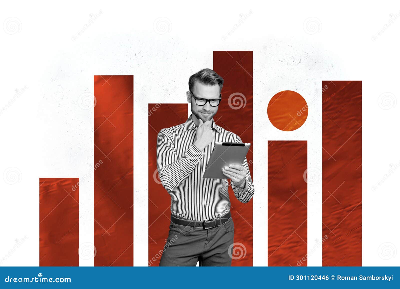 Collage Picture Illustration Black White Filter Attractive Charm Handsome Man Think Look Table ...