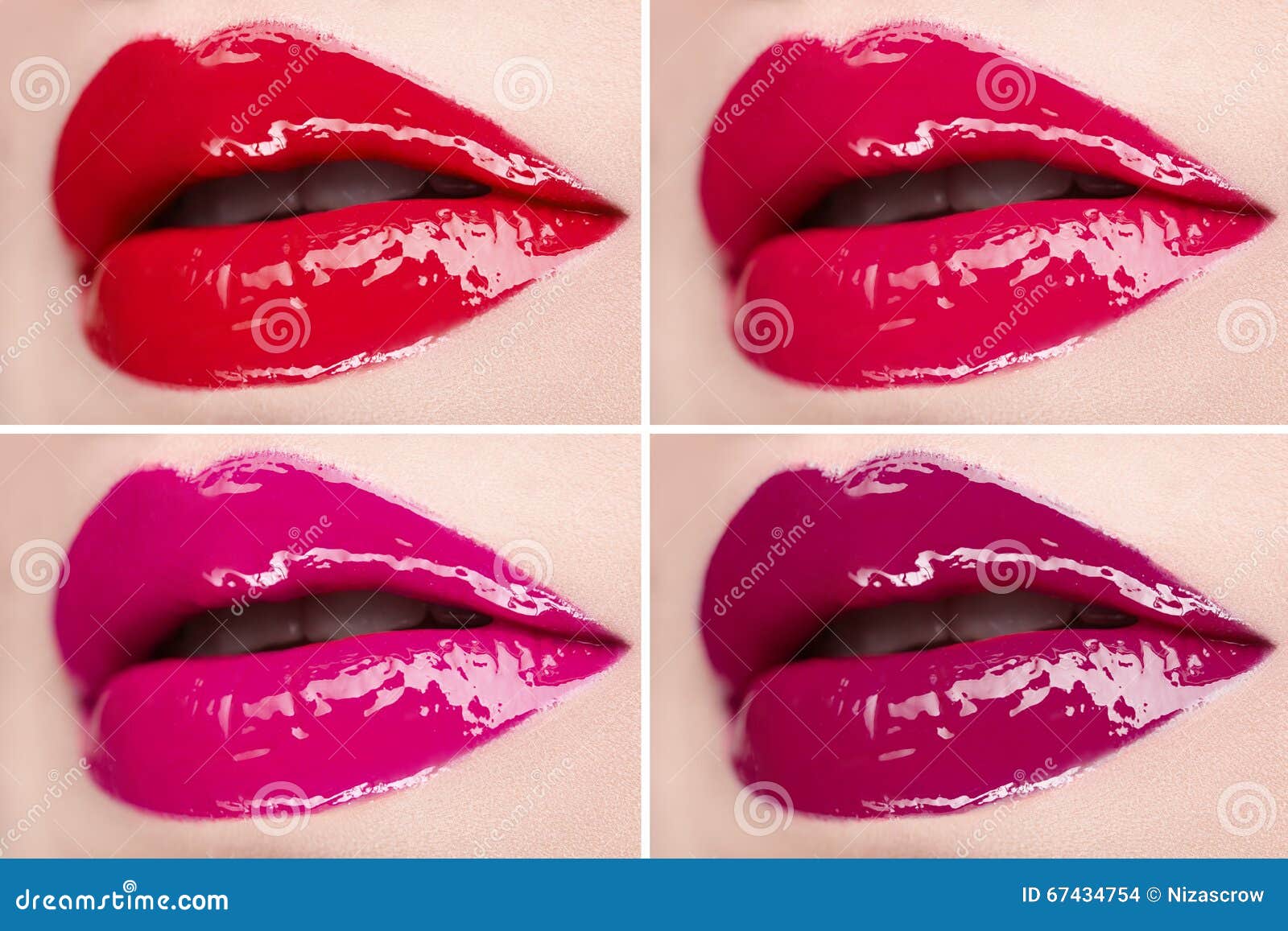 Collage of 4 Pictures Lips Red Hue. Stock Photo - Image of lipstick ...