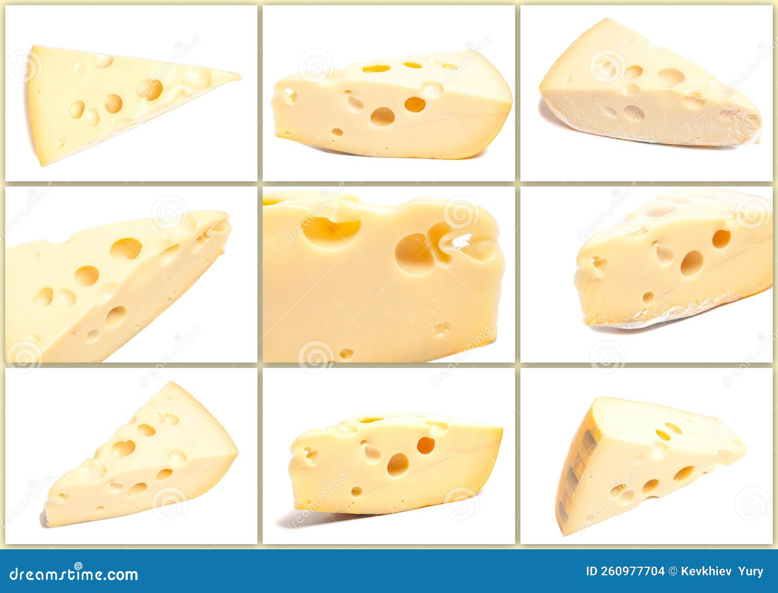 Collage with Piece of Cheese with Big Holes, Isolated on White ...