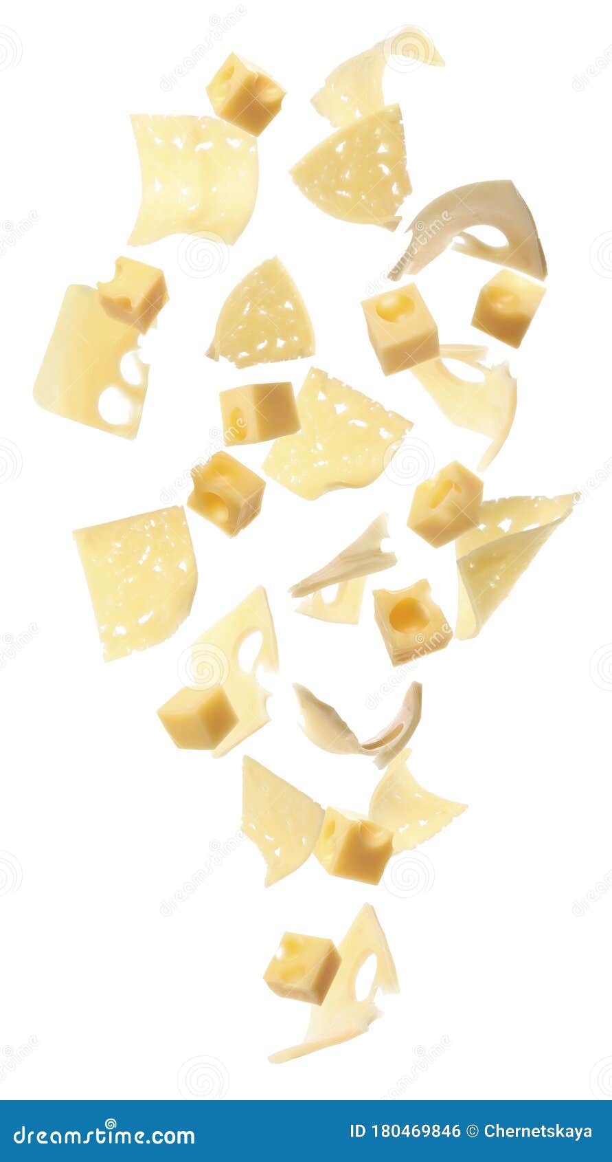 Collage with Pieces of Cheese Falling on Background Stock Photo - Image ...