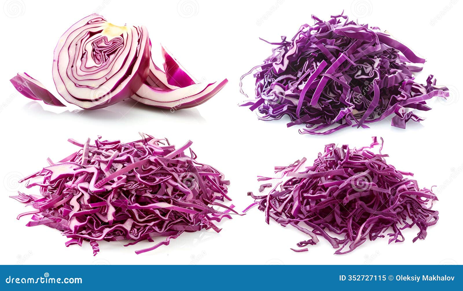 Collage with Piles of Shredded Fresh Red Cabbage on White Background ...