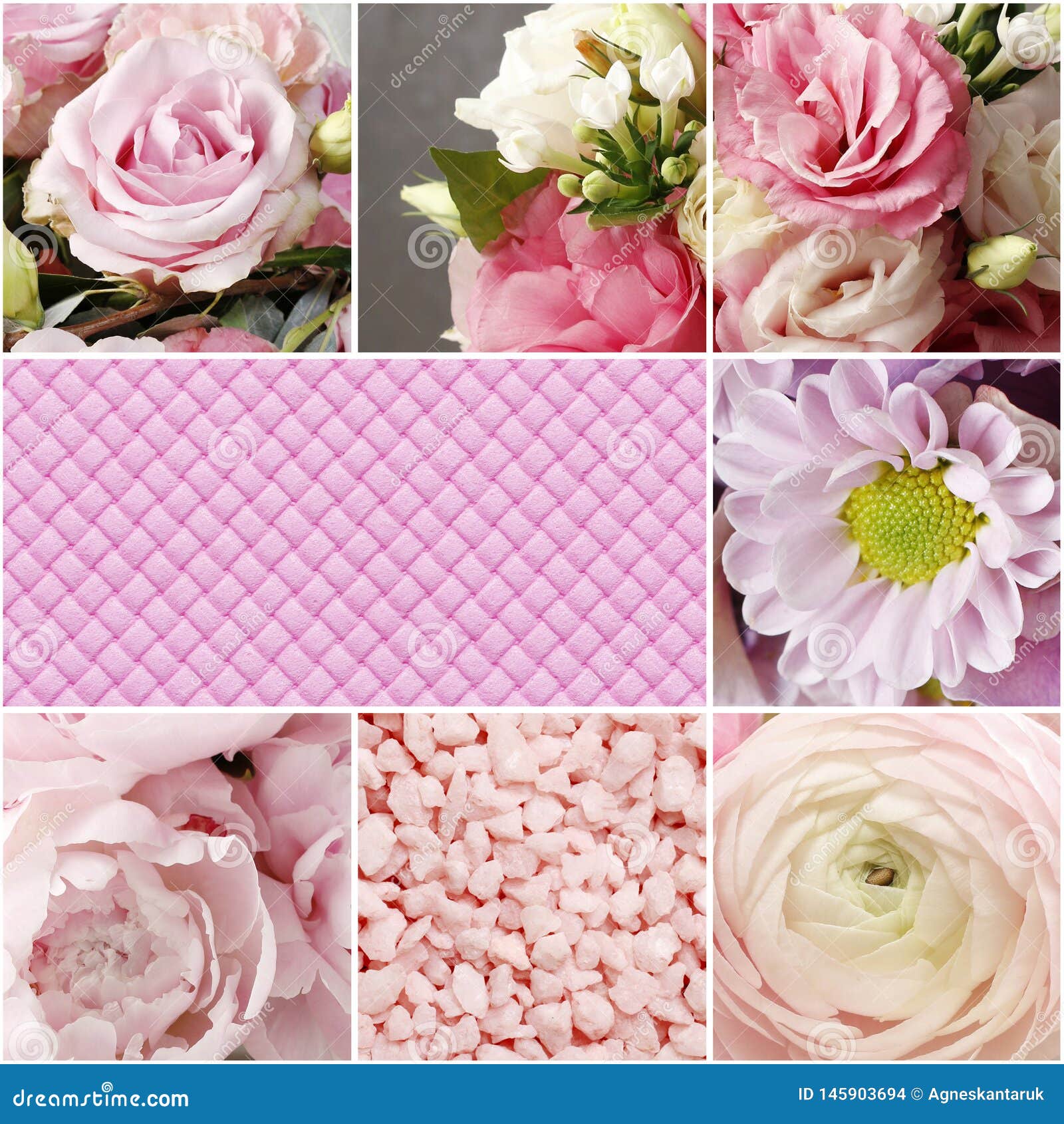 Collage with Pink Flowers, Quilted Pink Pattern Stock Photo - Image of ...