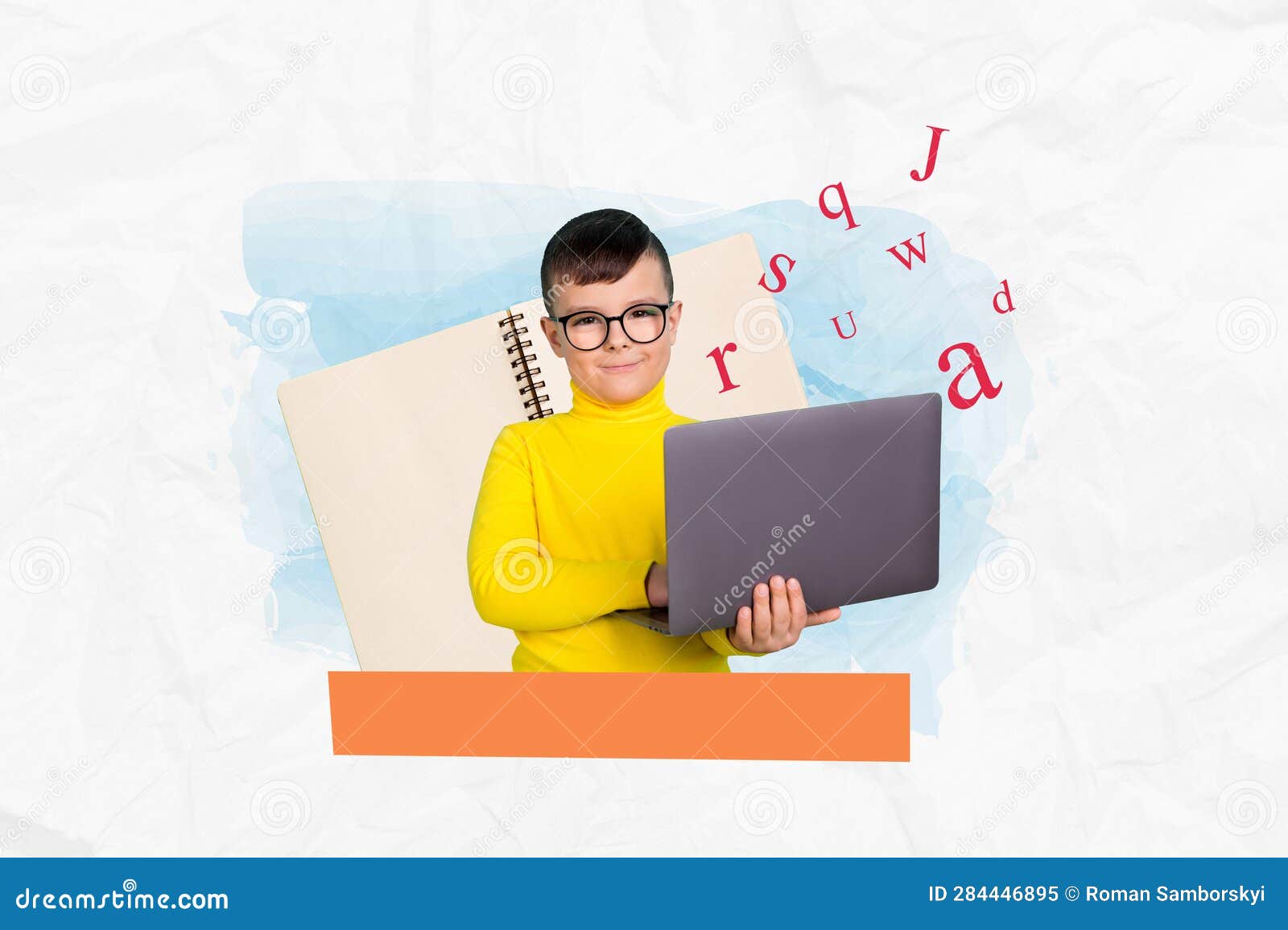 Collage Placard of Small Funky Nerd Academic Diligent Hold Netbook ...