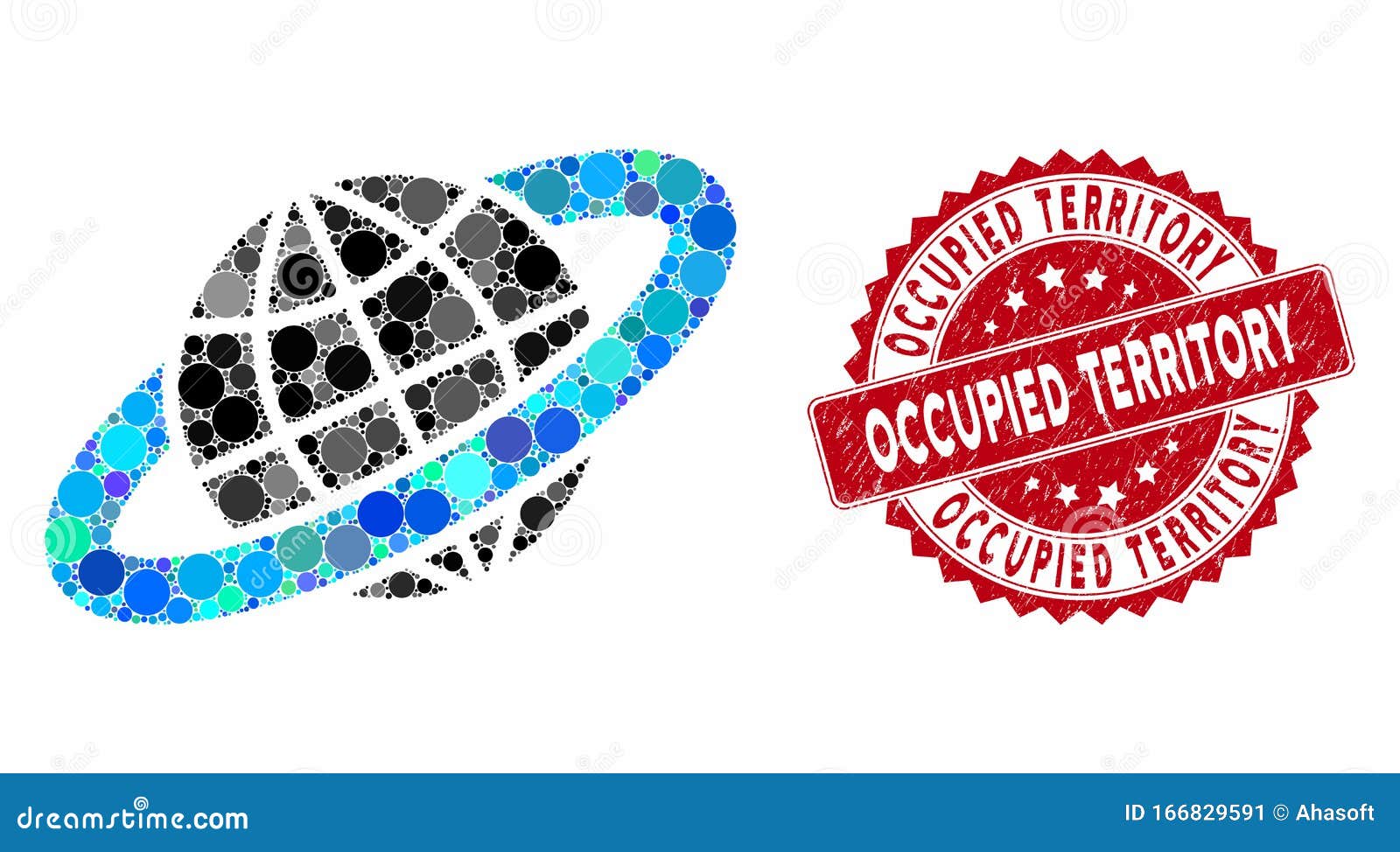 Collage Planetary Ring with Grunge Occupied Territory Seal Stock ...