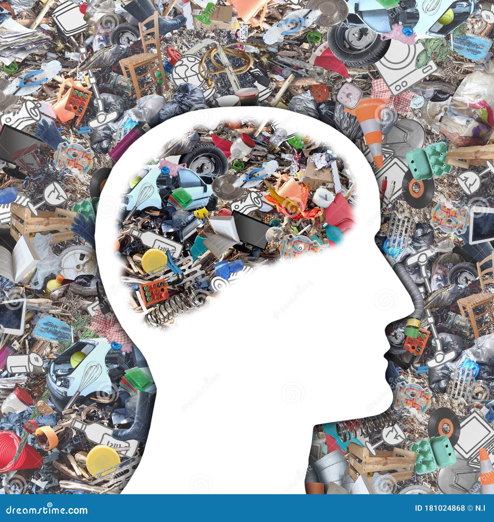 Collage Of Pollution And Garbage Objects, Making An Human Profile ...