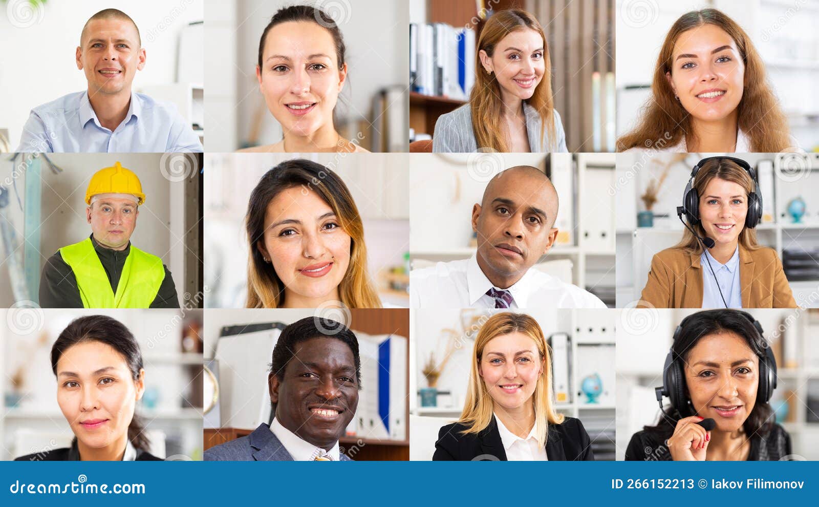 Collage Of Portraits Of Mixed Age Group Of Focused Business