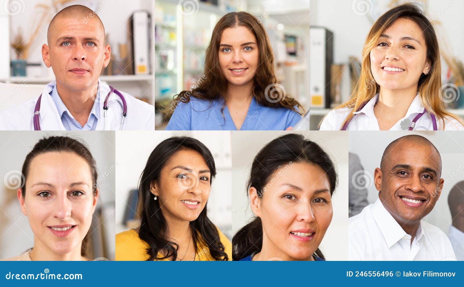 Collage Of Portraits Of Mixed Age Group Of Focused Business