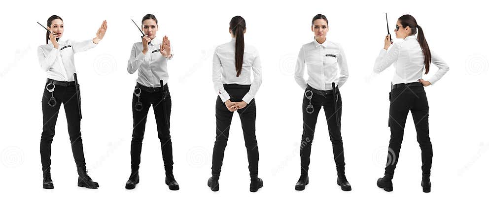 Collage of Professional Security Guard on White Background. Banner ...