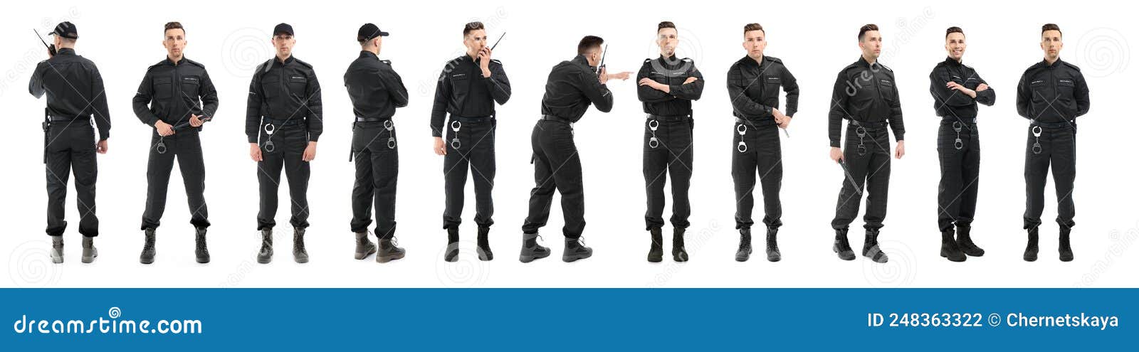 Collage of Professional Security Guard on White Background. Banner ...