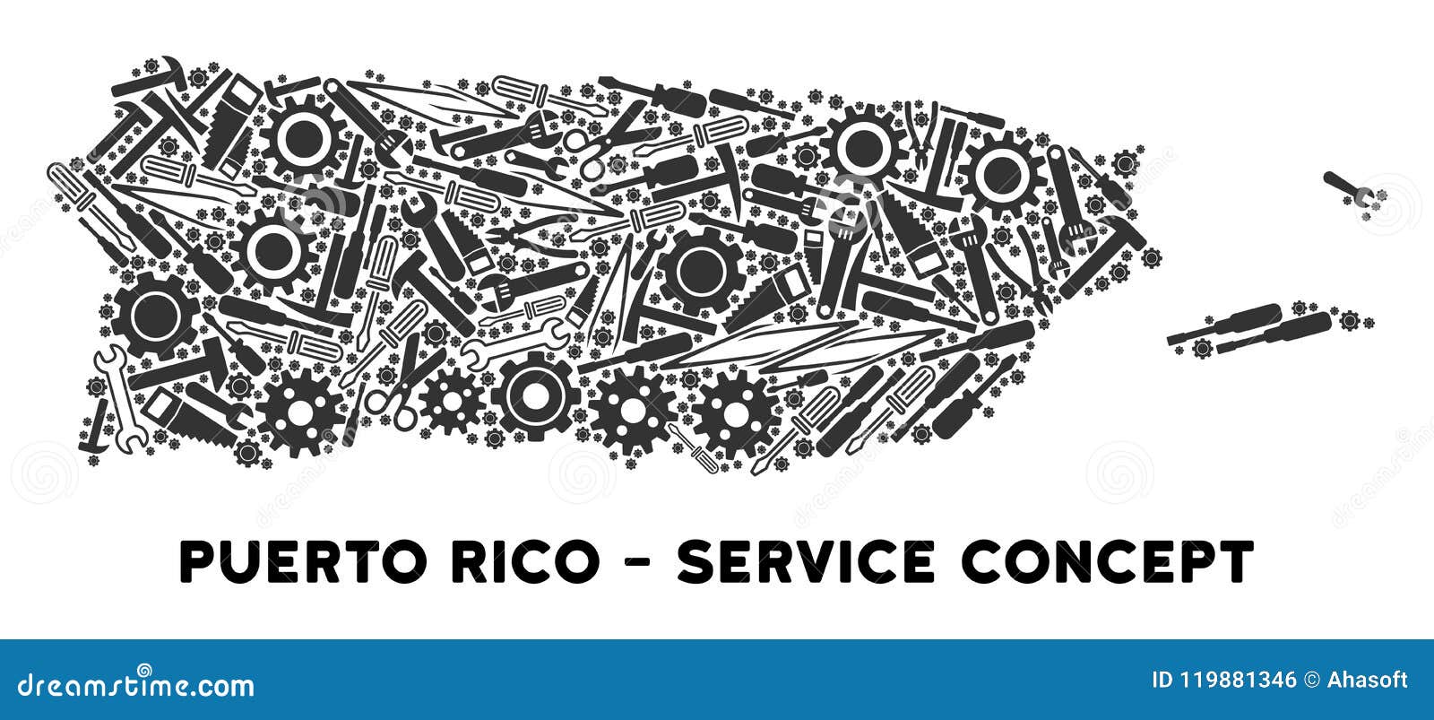 Collage Puerto Rico Map De Las Herramientas Del Servicio Ilustración ...