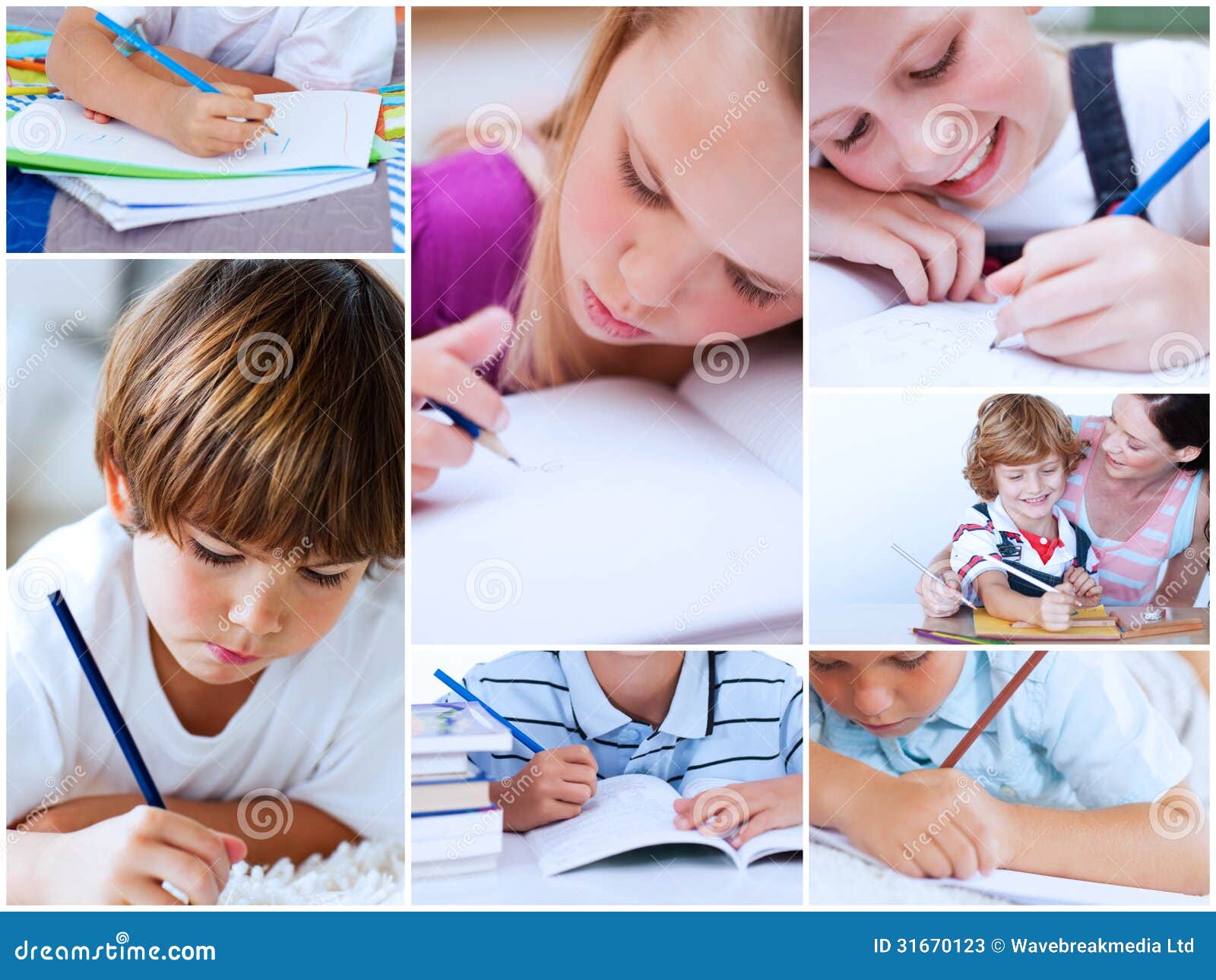 Collage of pupils studying stock image. Image of brown - 31670123