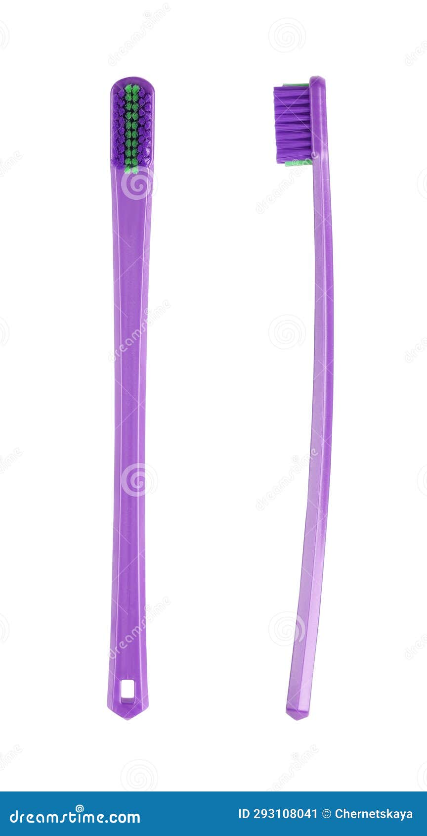 Collage with Purple Toothbrush Isolated on White, Different Sides Stock ...