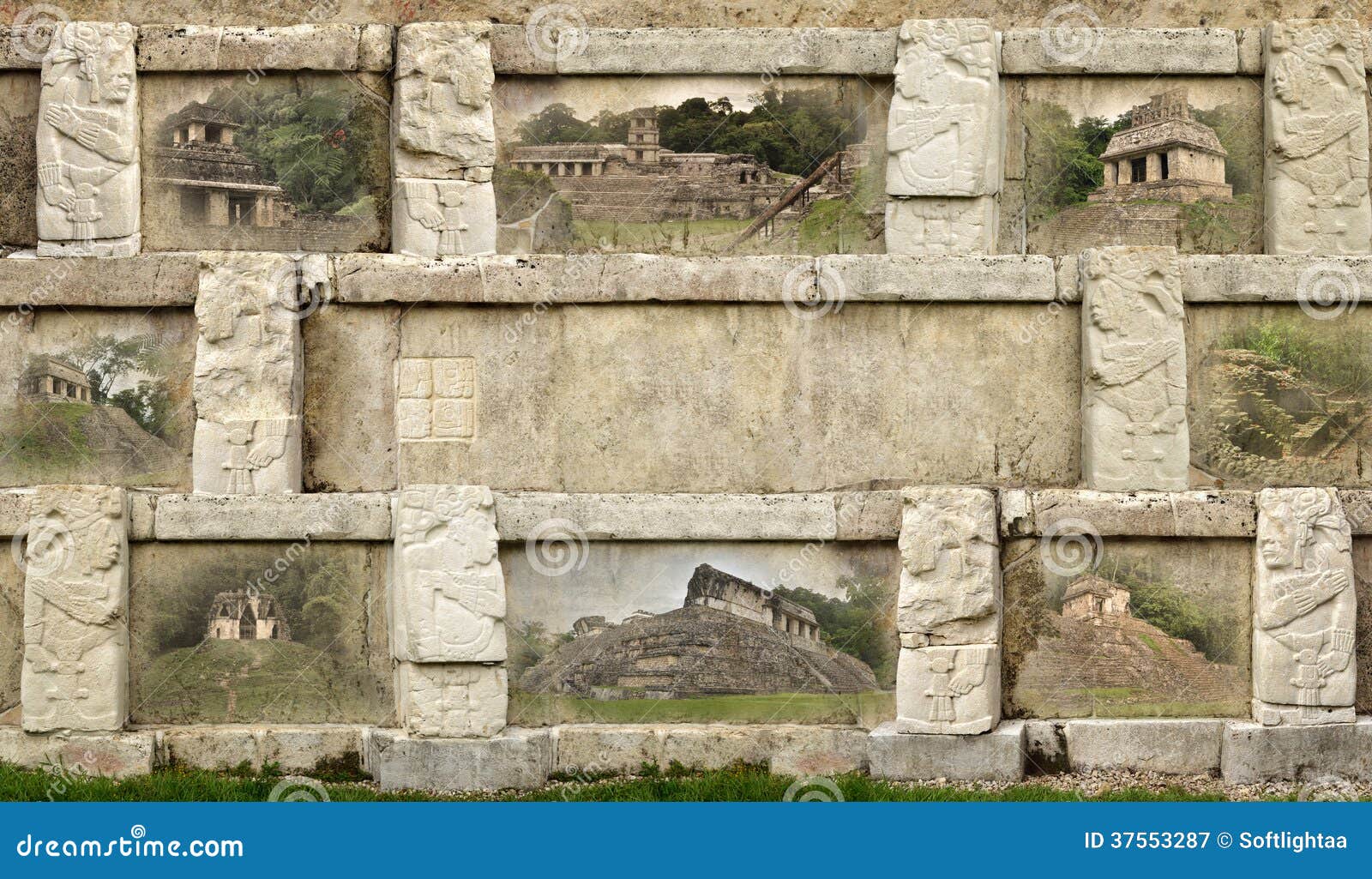 Collage Pyramids Mayan City of Palenque Stock Image - Image of landmark ...