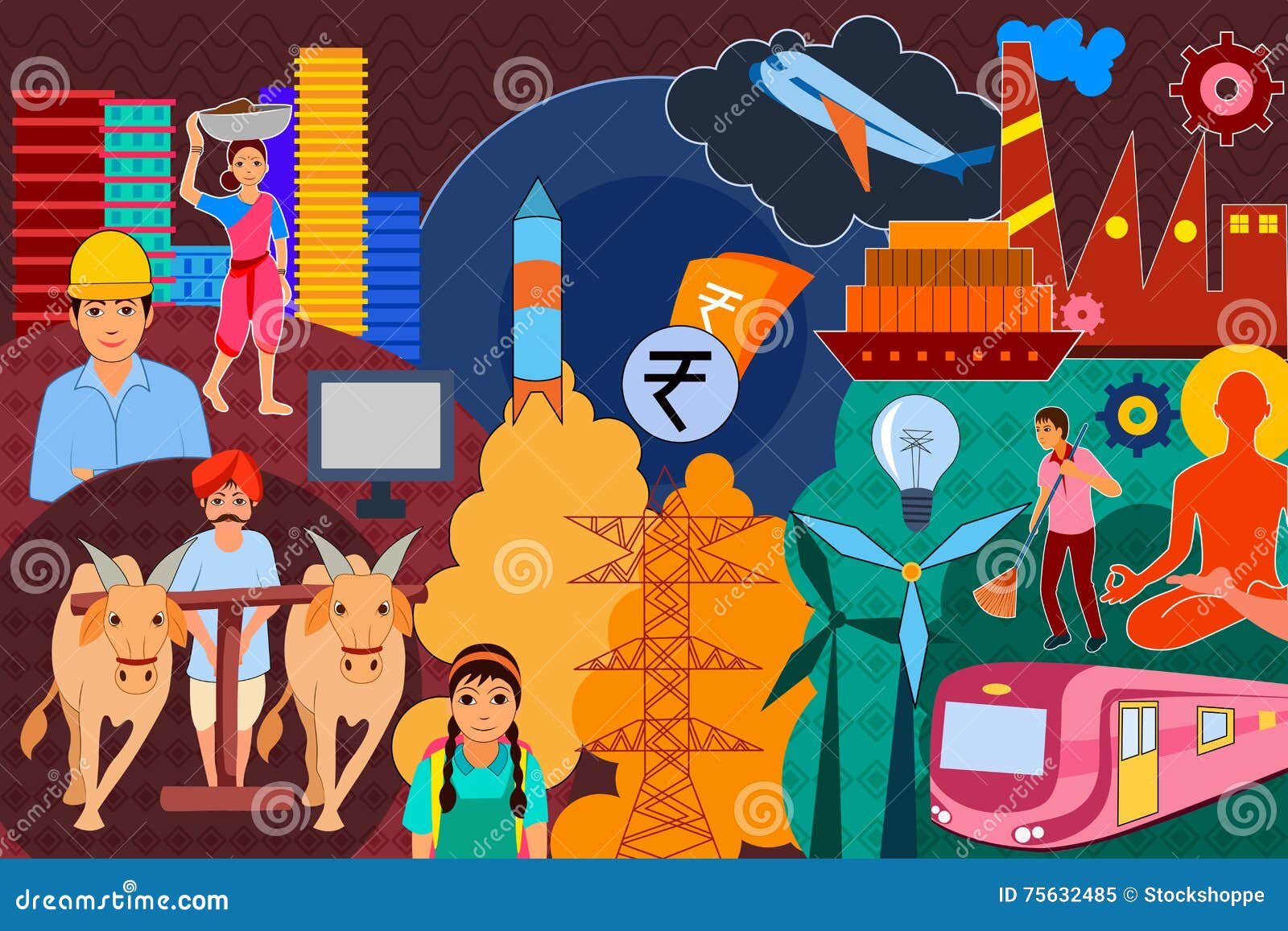 Collage Que Exhibe Progreso Y El Desarrollo De La India Ilustración del ...