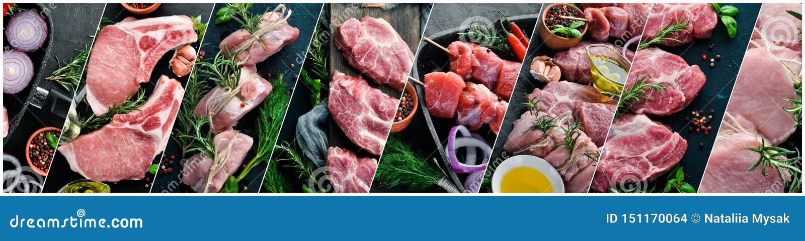 Collage of raw meat. stock photo. Image of beef, sirloin - 151170064