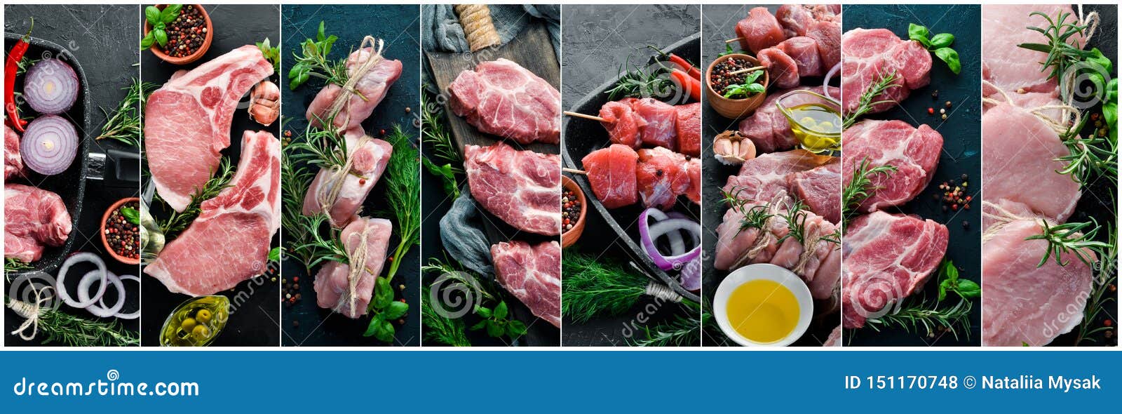 Collage of raw meat. stock photo. Image of collage, board - 151170748