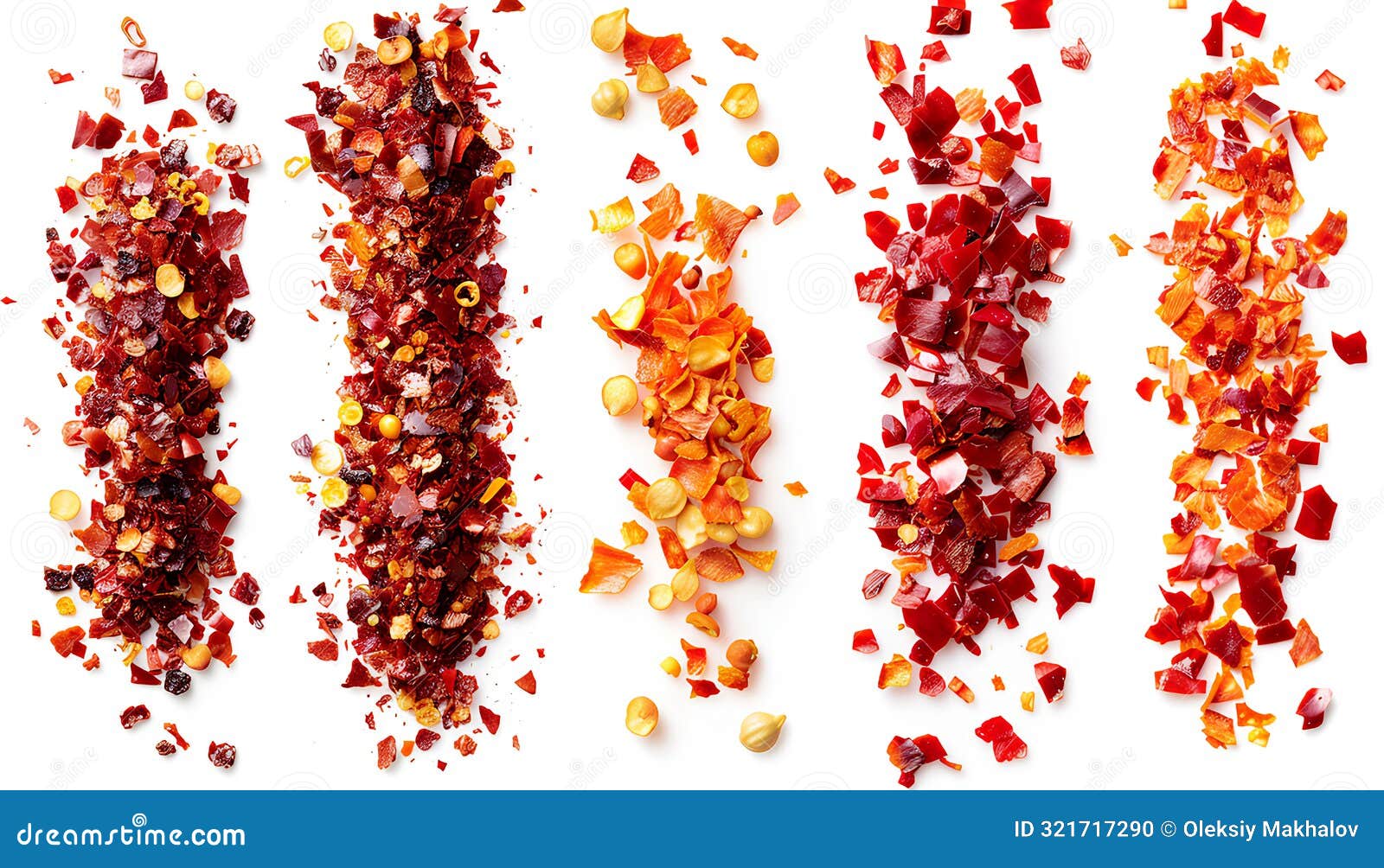 Collage of Red Chili Flakes on White Background, Top View Stock ...
