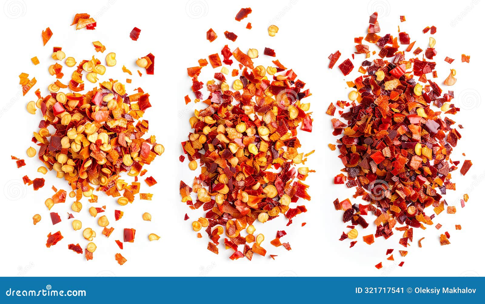 Collage of Red Chili Flakes on White Background, Top View Stock ...