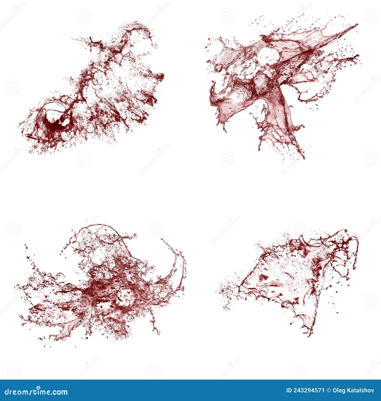 Collage of Red Liquid Splashes. Liquid with Splashes on a White ...