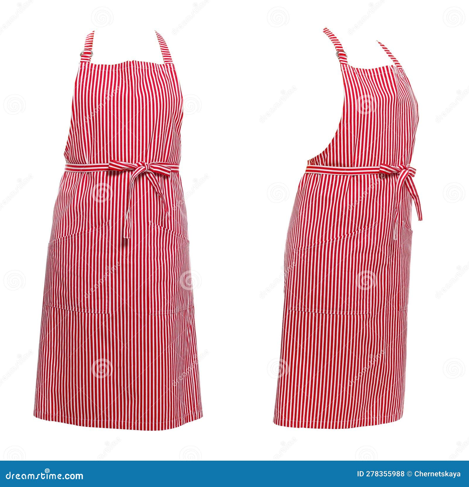 Collage with Red Striped Apron Isolated on White, Different Sides Stock ...