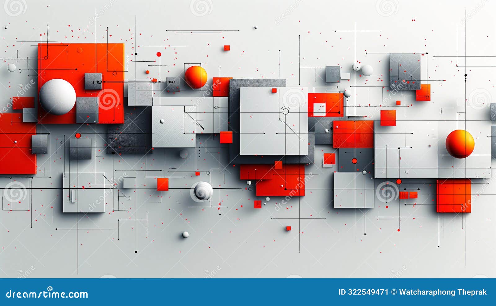 Collage of Red, White, Black Squares and Spheres Stock Illustration ...
