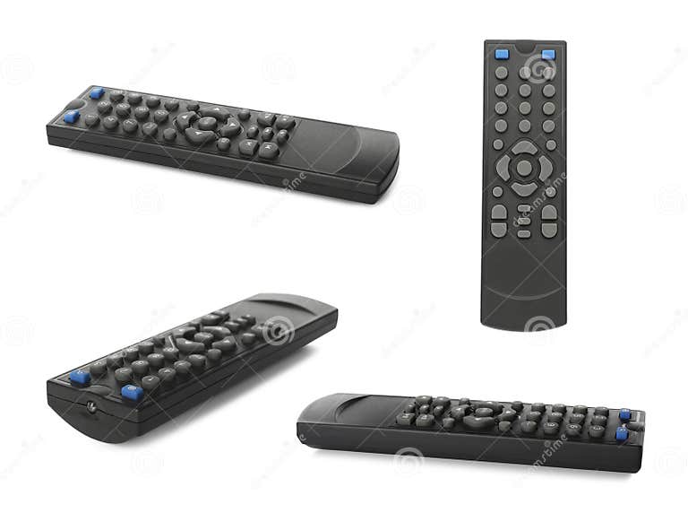 Collage of Remote Controller on White Background, Different Angles ...