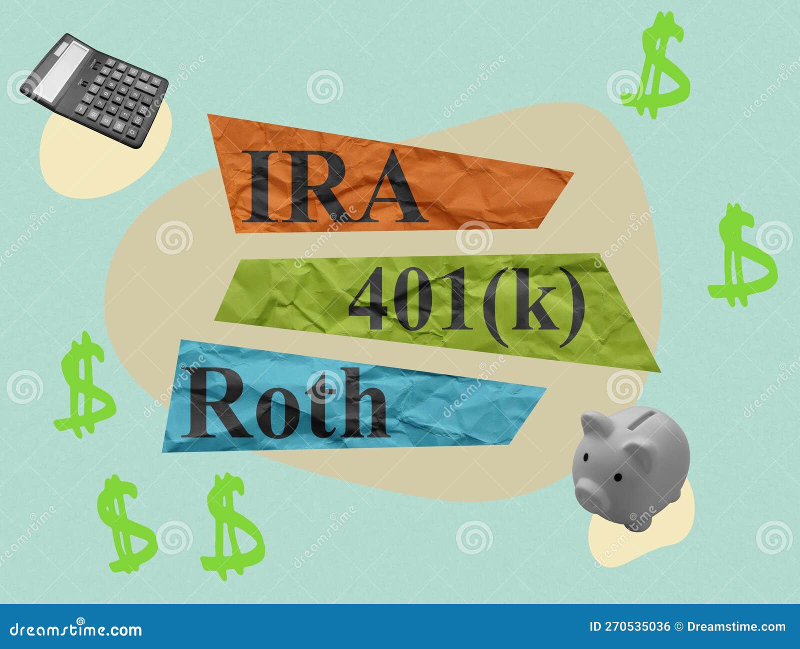 Collage about Retirement Plans Roth IRA and 401k. Stock Photo - Image ...