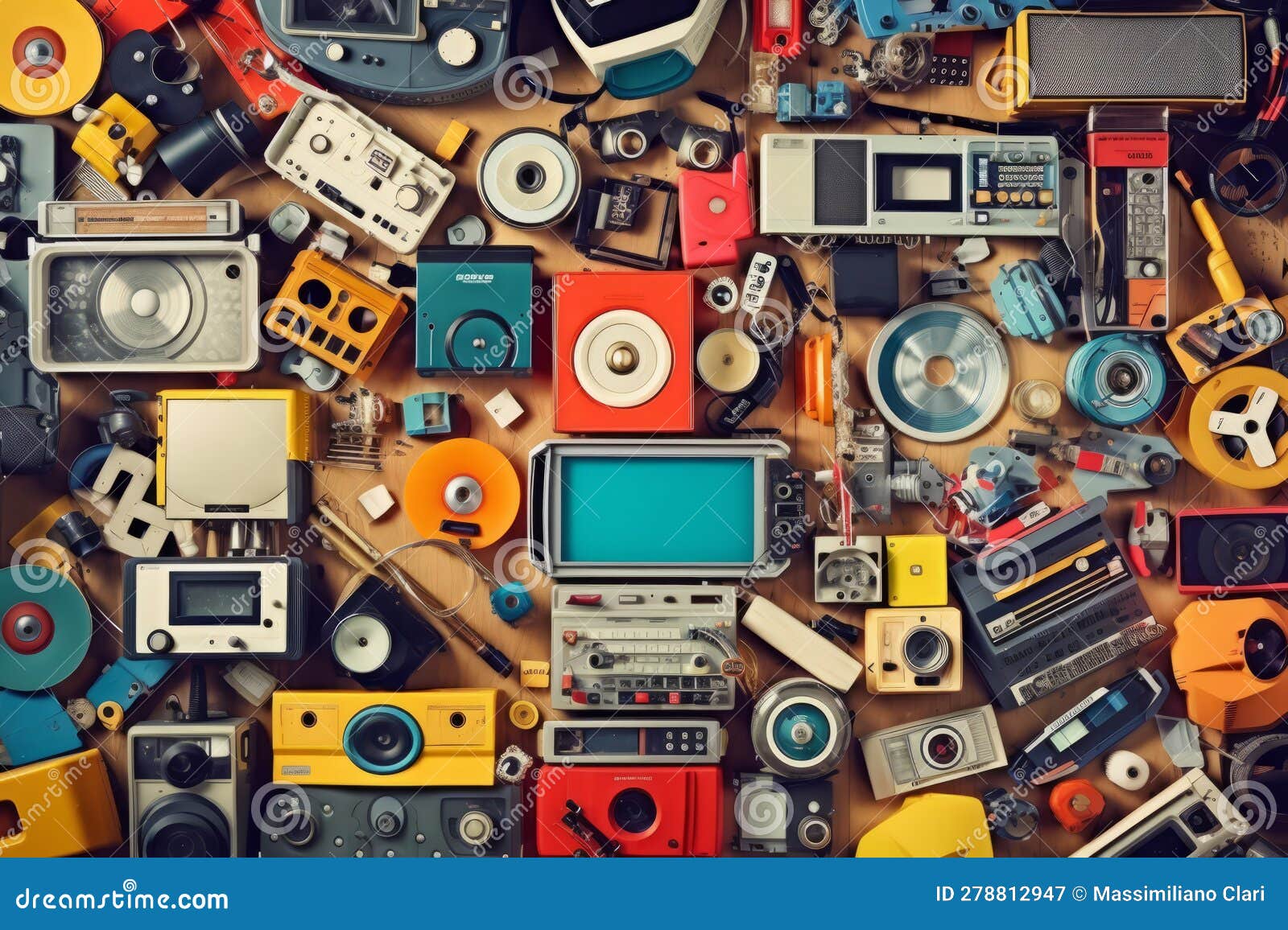 A Collage of Retro Objects Such As Cassette Tapes, Floppy Disks, and ...
