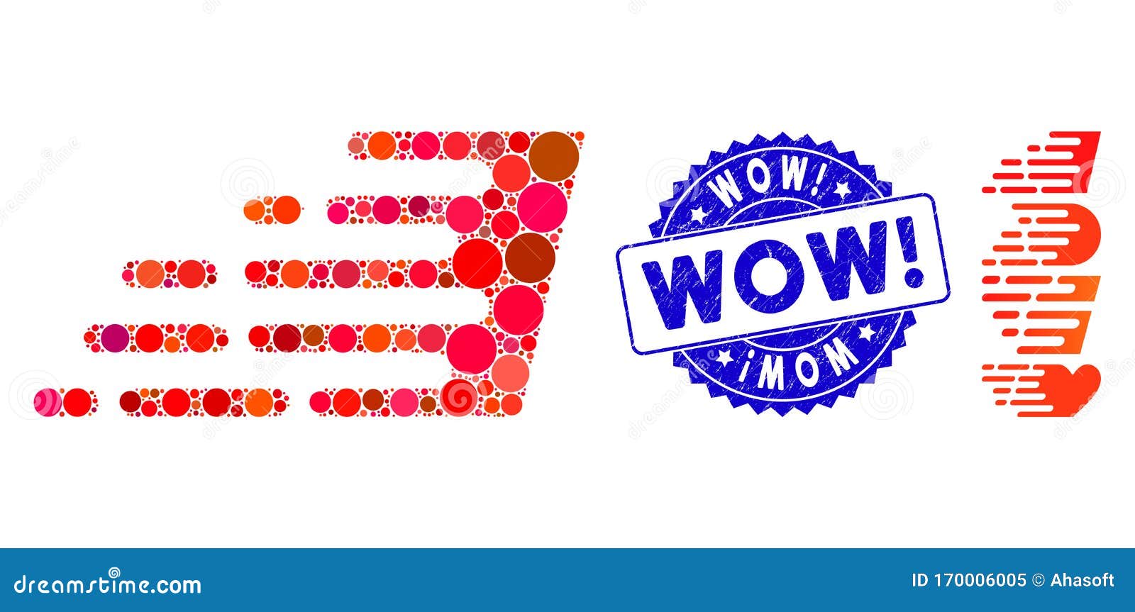 Collage Rush Effect Icon with Distress Wow! Seal Stock Vector ...