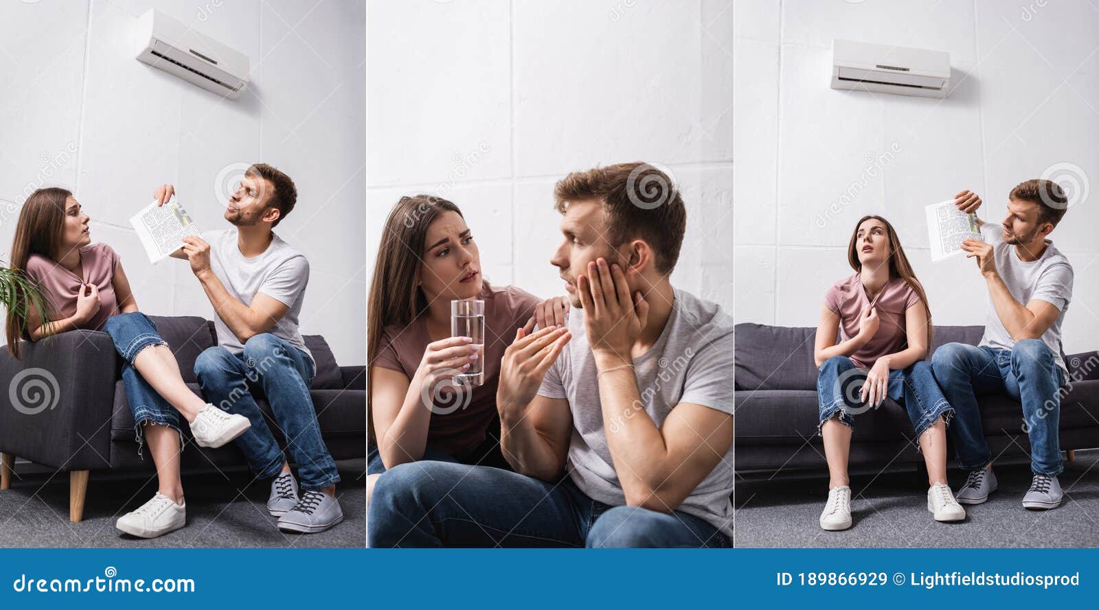 Collage with Sad Couple with Remote Stock Image - Image of beautiful ...