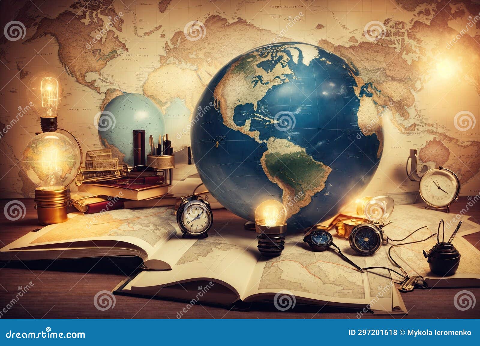 Collage of Science, Research and Cartography. Stock Illustration ...