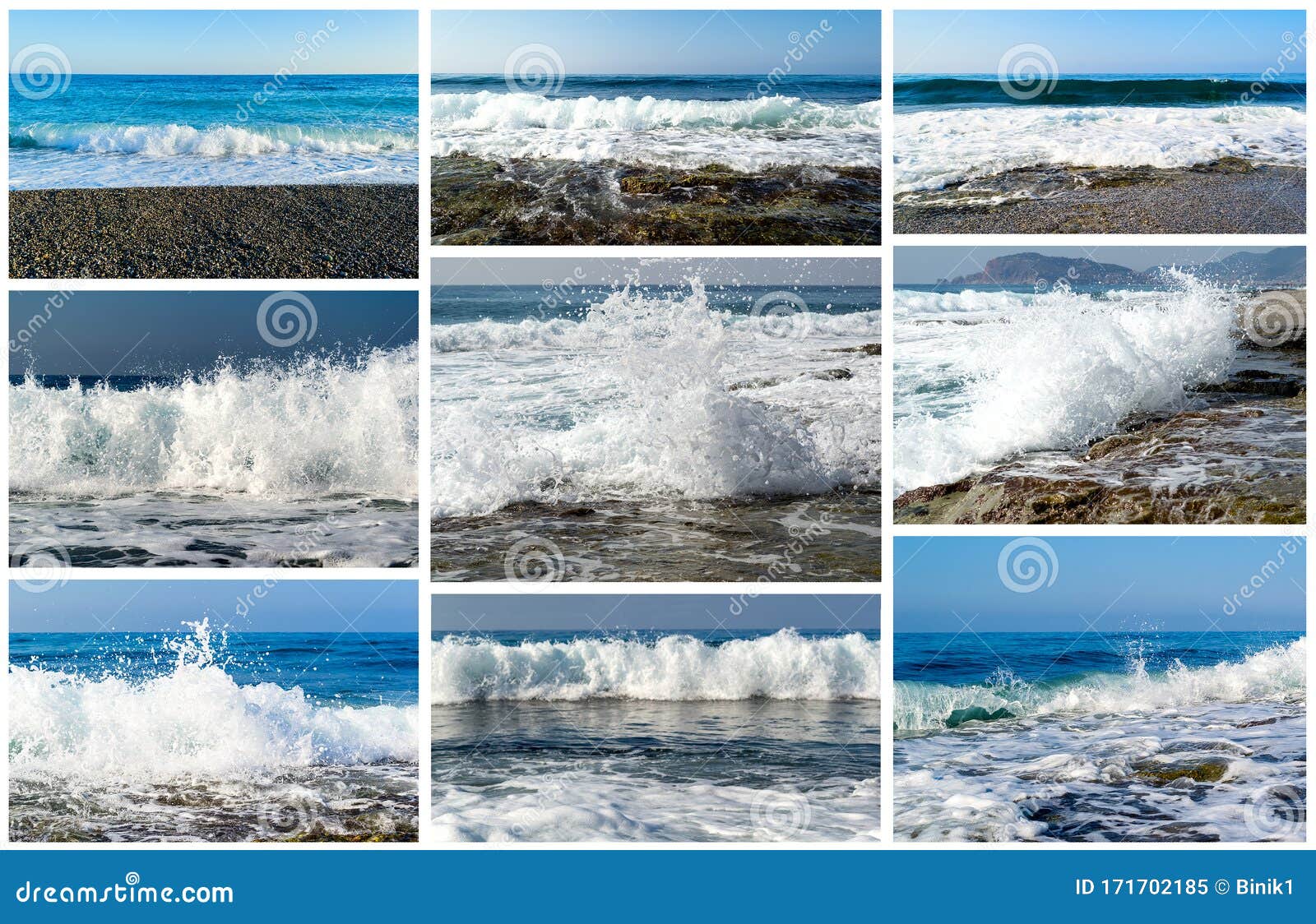 Collage of the Sea Coast Photos with Waves and Splashes Stock Image ...