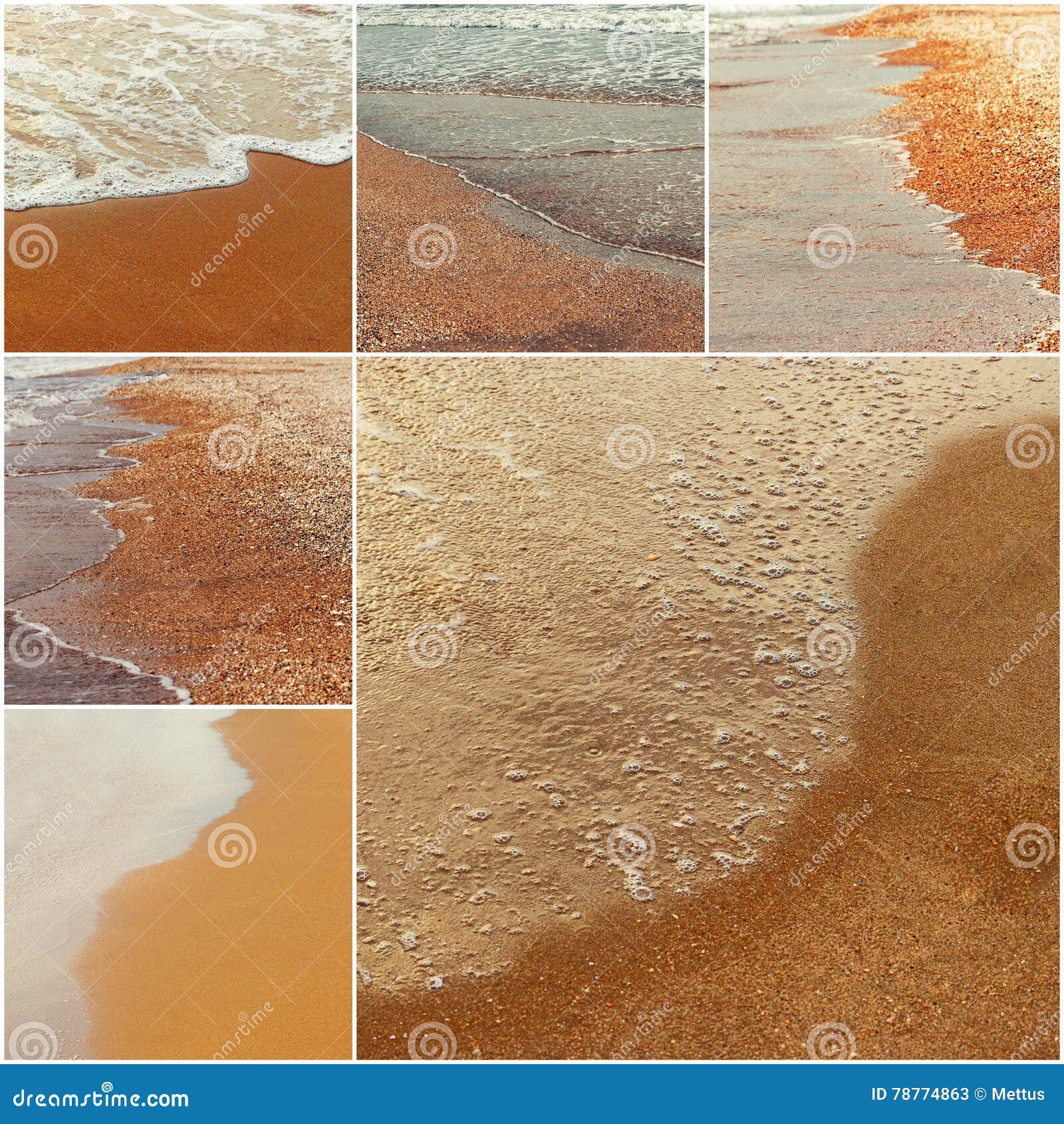 Collage of Sea and Waves. Sandy Beach with Copyspace Top View Stock ...
