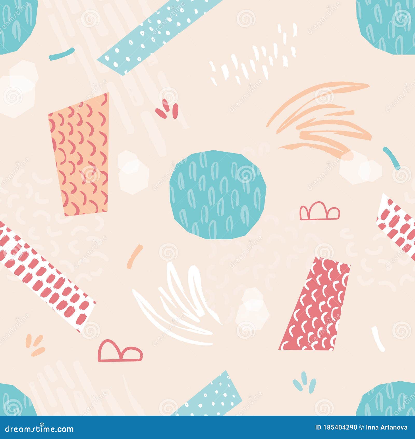 Collage Seamless Hand Drawn Pattern. Colorful Vector Illustration ...