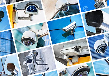 Collage of Security Camera and Urban Video Stock Image - Image of alarm ...