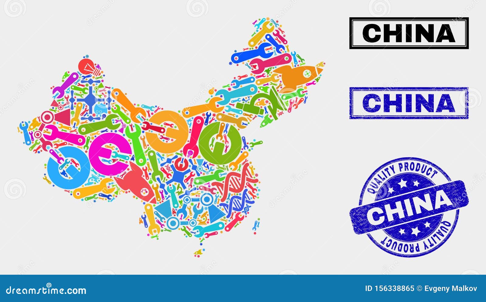 Collage of Service China Map and Quality Product Stamp Seal Stock ...