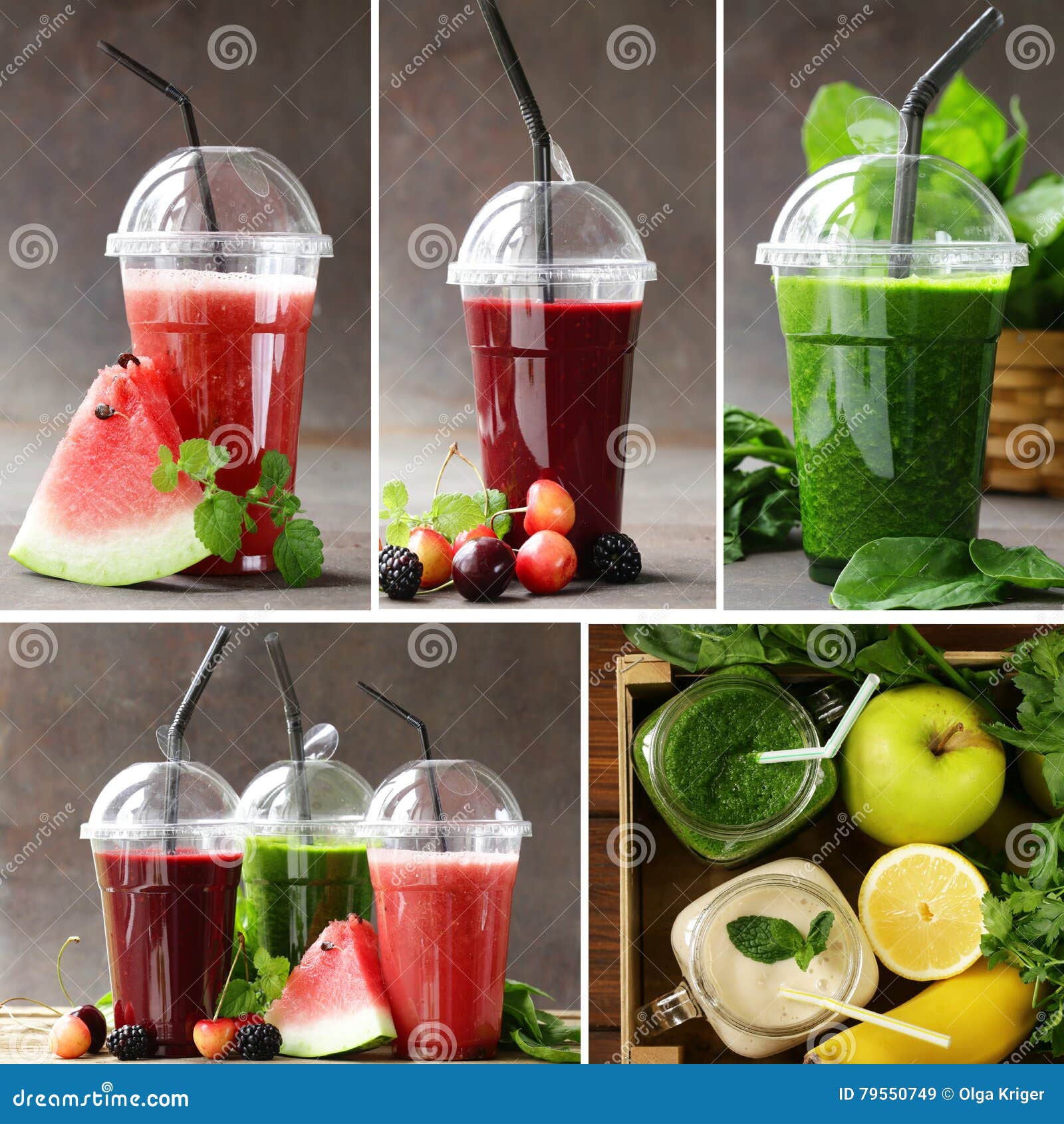 Collage Set Assorted Fresh Smoothies from Fruits Stock Image - Image of ...